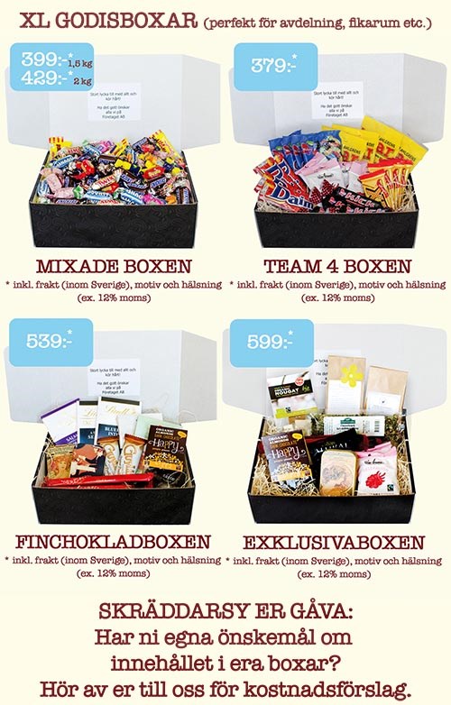 Företagspresenter till kunder & personal, som julklapp eller annan gåva. | Godisboxen.se